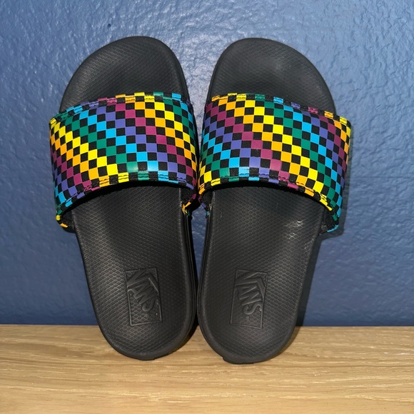 Vans | Shoes | Vans Rainbow Checkered Slides | Poshmark